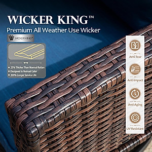 HERA'S HOUSE High Back Swivel Patio Furniture Sets 6 Pieces, Oversized Outdoor Wicker Sectional Conversation Set for Garden Backyard, Navy Blue