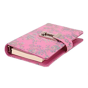 Rose Print PU Leather Journal with Combination Lock Digital Password Journal with Bookmark Pen Loop Retro Privacy Notebook Writing Travel Diary Locking Journal
