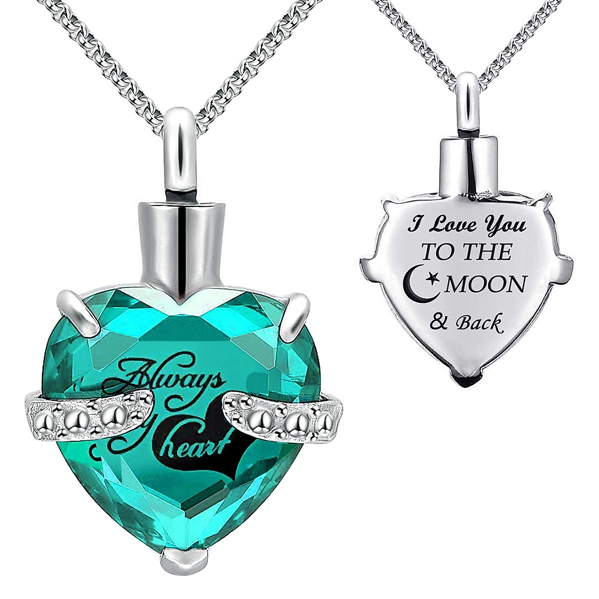 YOUFENG Urn Necklaces for Ashes Always in My Heart Heart Cremation Jewelry Memorial Pendant Birthstone Necklace (March URN)