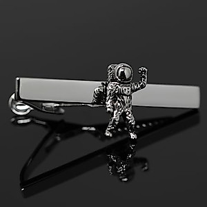 MENDEPOT Antique Silver Tone Astronaut Tie Clip Space Pilot Tie Clip With Box