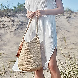 Mar Y Sol Aspen Open Weave Raffia Bucket Tote Bag, Natural
