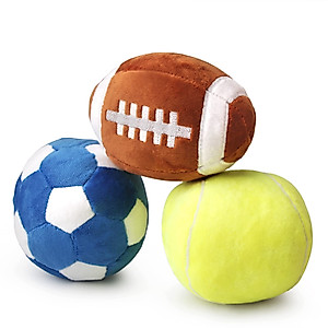 Interactive Dog Balls, 2 Pack Plush Squeaky Dog Toys Balls for Dogs, Football Rugby Dog Toy Ball Indoor Outdoor Sports Stuffed Puppy Toy for Small Medium Dog(Football+Rugby)