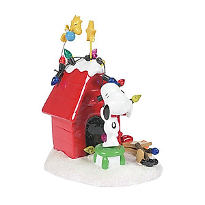 Department 56 Peanuts Decoration, Snoopy’s Dog House, Woodstock, Christmas Lights, 8", Red
