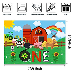 Avezano Farm Backdrop for Birthday Party Farm Barn 1st Birthday Party Decorations Farm Animals Theme First Birthday Photography Background Supplies Farm Cow Horse One Year Birthday Banner (7x5ft)
