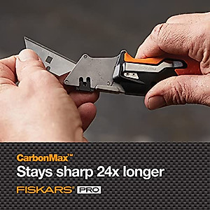 Fiskars 770030-1001 Pro, Retractable, Box Cutter, for Crafts, Work Gear, Moving, Folding Utility Knife, Orange/Black