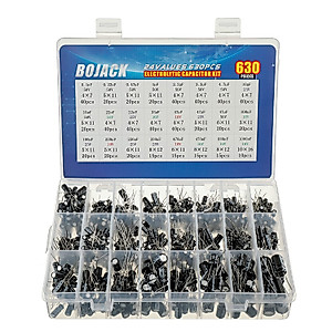 BOJACK 24Value 630pcs Aluminum Electrolytic Capacitor Assortment Box Kit Range 0.1uF－1000uF