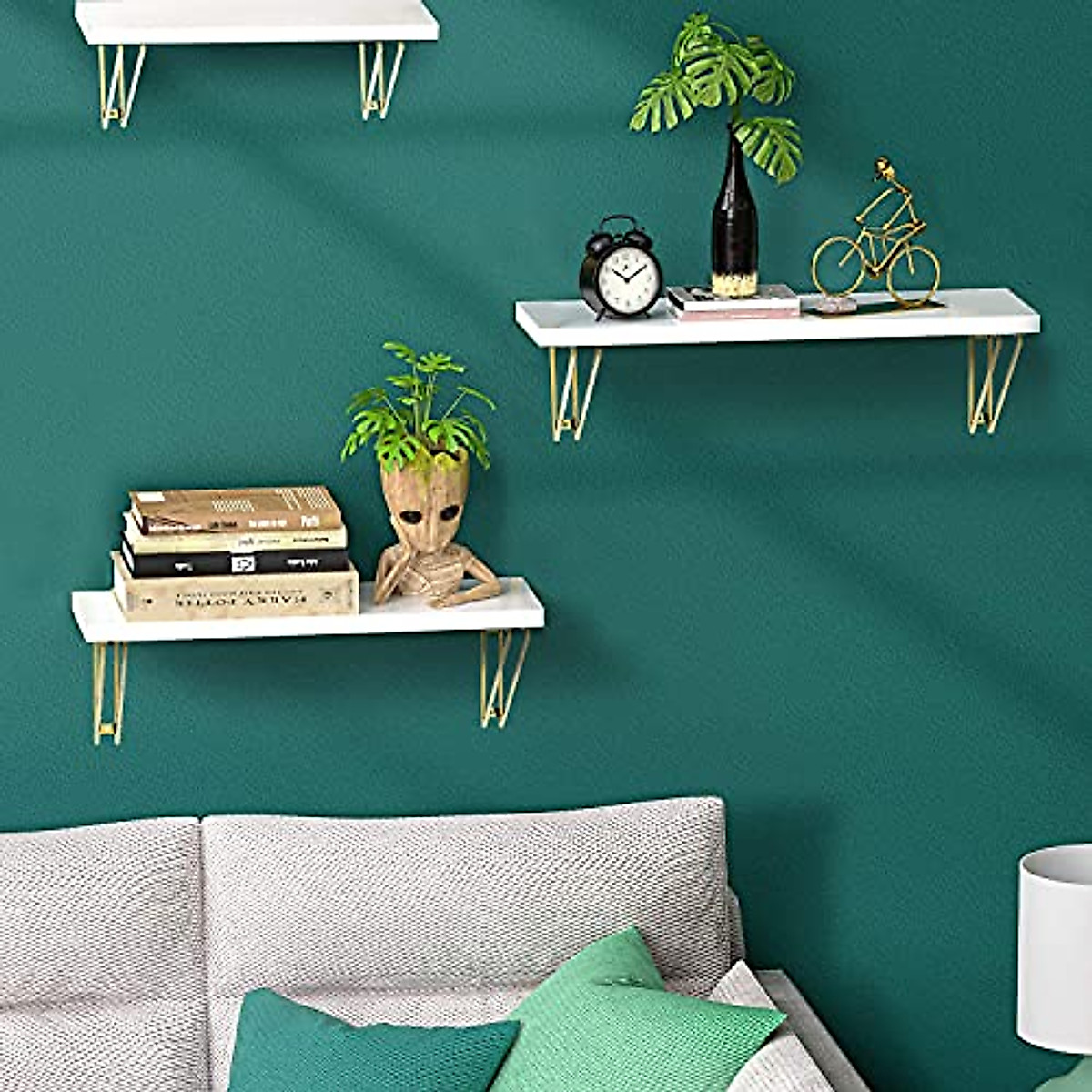 White Floating Shelves，Wall Mounted Decor Set of 3，Hanging Wall Shelves for Living Room, Bedroom, Kitchen,Office