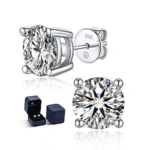 MomentWish Stud Earrings for Women with Christmas Gift Bag, 2Carat Simulated Moissanite Earrings 925 Sterling Silver Solitaire Earrings, Christmas Anniversary Holiday Gifts for Her