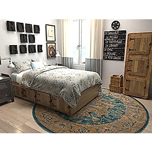 Unique Loom Aurora Collection Over-Dyed, Abstract, Botanical Southwestern, Transitional Area Rug, 8 ft x 8 ft, Teal/Beige