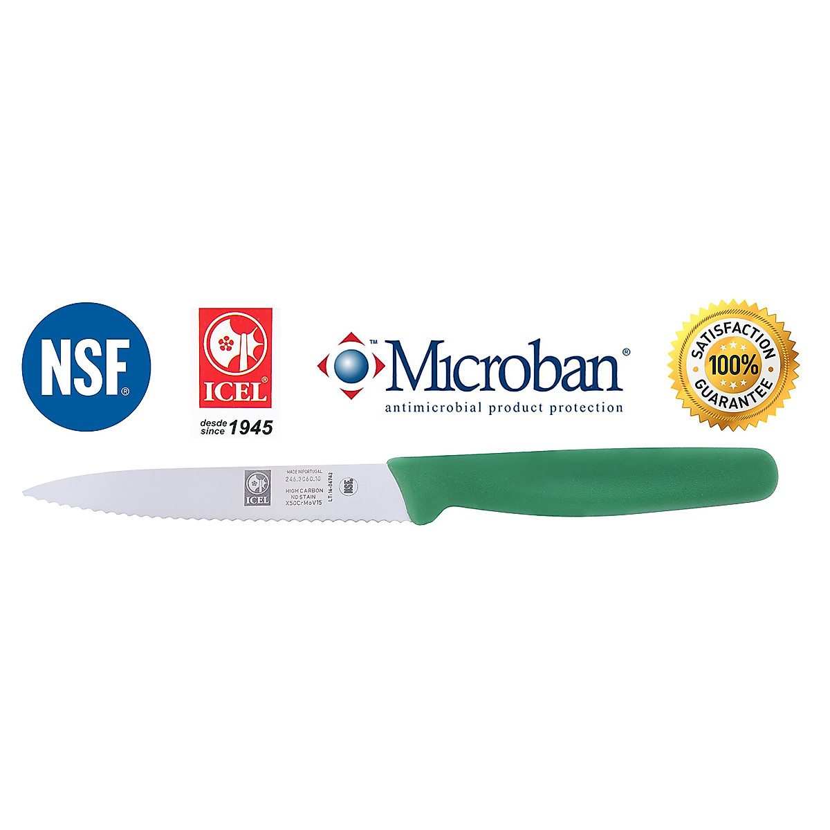 Icel Portugal Paring Knife 4-inch Serrated with Point Green Handle