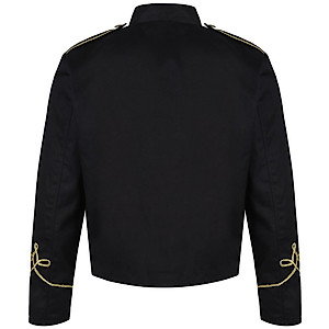 Ro Rox Men's Punk Officer Military Drummer Parade Jacket - Black & Gold (Men's S)