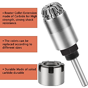 1/4 Inch Shank Router Bit Collet Extension Chuck Converter Adapter, Convert 1/2-Inch & 1/4-Inch Shank Bits with ER20 Spring Collet, Router Collet, ER20 M Type Collet Chuck Wrench Spanner -(Pack of 5)