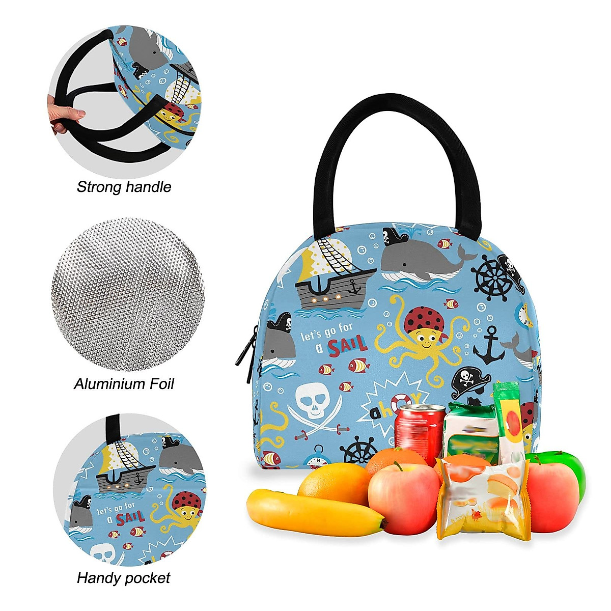 ODAWA Cartoon Pirates Elements Toddler Boys Backpack with Lunch Box Primary Junior High School Backpack Set
