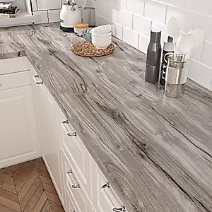 Wallercity 24''x118'' Grey Wood Contact Paper for Countertops Peel and Stick Wallpaper for Cabinets Wooden Countertops Contact Paper Vinyl Waterproof Kitchen Stick Paper for Shelf Liner Removable