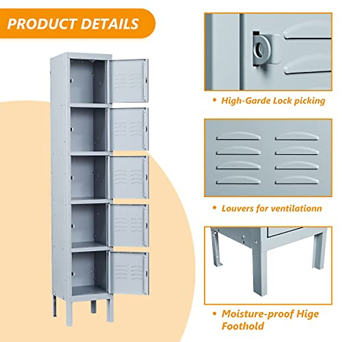 STANI Metal Locker, Metal Lockers for Employees with Lock, Storage Locker with Lock, Storage Locker Cabinet for Home, Tall Steel Storage Locker for Gym, School, Office