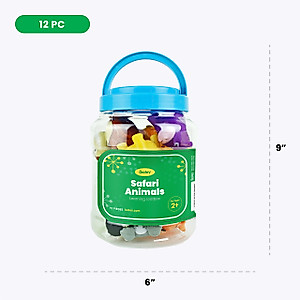 Boley Safari Animals Bath Toy Bucket - 12 Pc Set of Pool & Bath Toys for Toddlers - Educational & Safe Plastic Figures for Ages 2+ - Fun and Durable Jungle Animal Playset in Storage Container