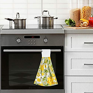 WELLDAY 2 Pcs Hanging Hand Towels Soft Absorbent Daffodils Towel for Kitchen Bathroom