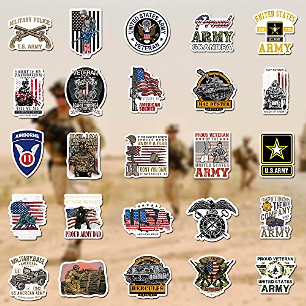 Army Stickers 52PCS Military Stickers Us Army Military Stickers and Decals Morale Scrapbooking Supplies forTeens Stickers for Laptop,Bumper,Skateboard,Water Bottles,Computer,Phone,Stickers for Kids Teens (Army)