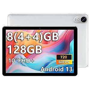 JUNINK 10 inch Tablet Android 13 Tablets, 8GB (4+4) RAM 128GB ROM 1TB Expand, 1280x800 IPS HD Screen, Quad Core Processor, WIFI6, Dual Camera, 6000mAh, BT, Tablet (01)