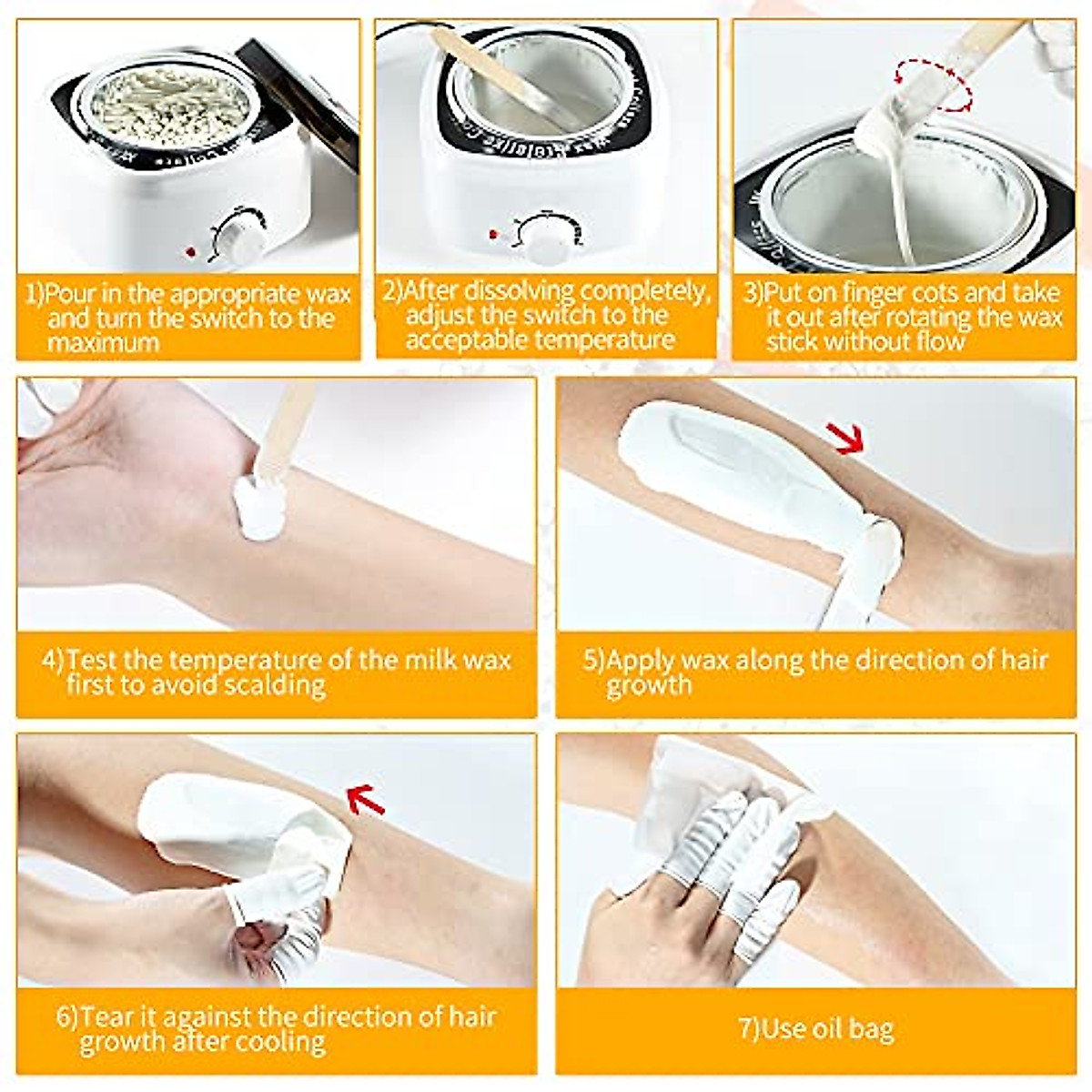Waxing Kit Wax Warmer for Hair Removal at Home Waxing Kit for Women Include Milk Wax Beans & Waxing Sticks & Wax Warmer Collars