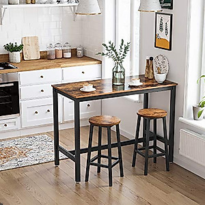 VASAGLE Bar Stools, Set of 2 Bar Chairs, Steel Frame, 25.6 Inch Tall, for Kitchen Dining, Easy Assembly, Industrial Design, Rustic Brown and Black ULBC32X