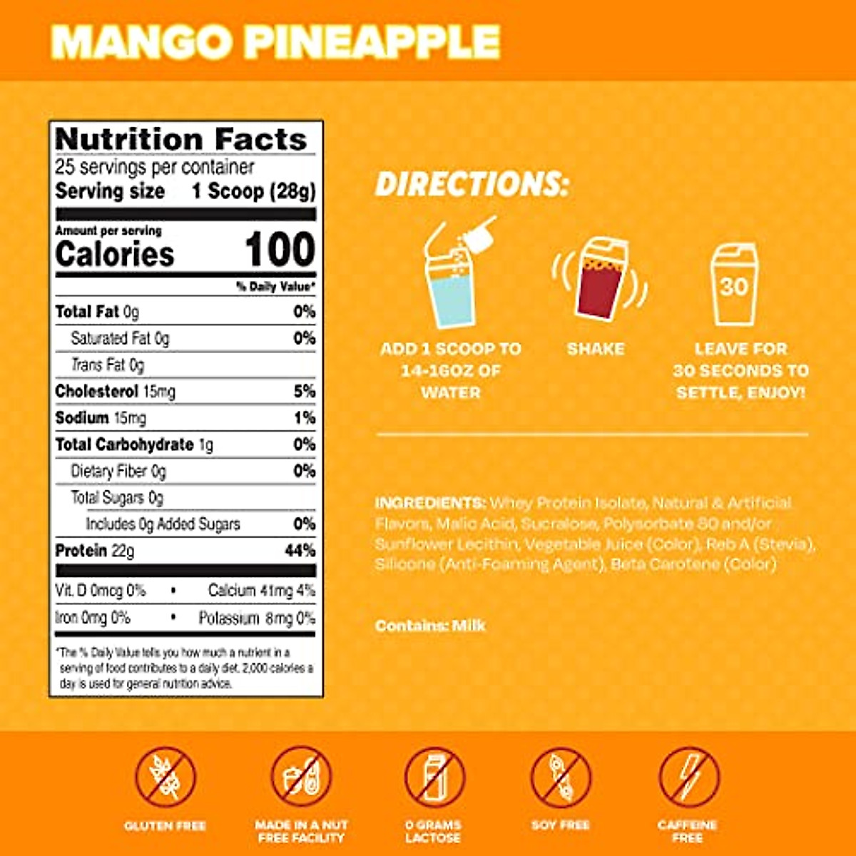 SEEQ Clear Whey Isolate Protein Powder, 22g Protein, Zero Lactose, Zero Sugar for Teens, Men, and Women, Healthy Juicy Protein with 25 Servings (Mango Pineapple)