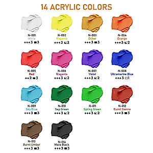 Nicpro 14 Colors Large Bulk Acrylic Paint Set (33.8 oz, 1000 ml) Rich Art Painting Supplies, Non Toxic for Multi Surface Canvas Wood Leather Fabric Stone Craft, for Kid & Adult with Pump, Color Wheel