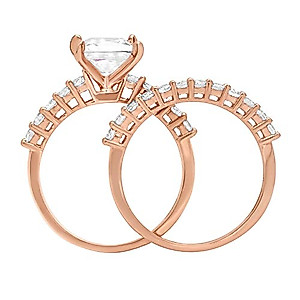 Clara Pucci 2.66 ct Princess Cut Genuine Lab Grown Diamond SI1-SI2 18K Rose Gold Engagement Wedding Bridal Set Ring band Set size 4