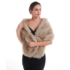 Lucky Leaf Women Luxurious Large Winter Faux Fur Scarf Wrap Collar Shrug for Lady Wedding Dinner Party (Shawl Beige)