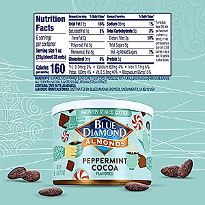 Blue Diamond Almonds, Peppermint Cocoa Holiday Snack Nuts, 6 Oz(Pack of 1),Resealable Can