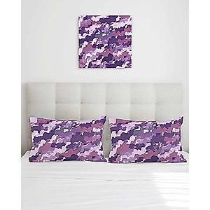 LUSWEET Cotton Throw Pillow Covers Reversible Set of 2, Camouflage Netting Camo Purple Soft Couch Pillow Covers for Sofa Bedroom Living Room 12 x 20 Inch Decorative Cushion Case Home Decor