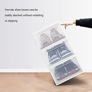 Homde Reinforced Shoe Boxes Pack of 3 Stackable Shoe Storage Rack White Frame with Clear Body (Large)