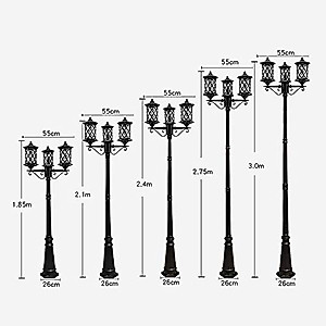 ZZYJYALG 3-Heads Garage Landscape Street Light Outdoor Waterproof Courtyard Garden Pillar Lamp European Villa Home Retro Glass Post Lantern Aluminum High Pole Light (Color : Black, Size : H-1.85m)