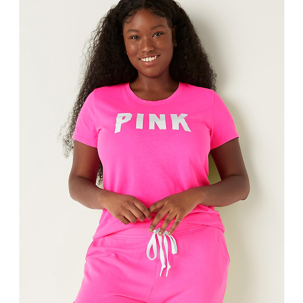 Victoria's Secret Women's Pink Logo Short Sleeve T-Shirt, Women T Shirt, Logo Pink, (XL)