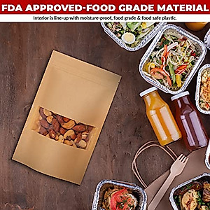 75- Pcs Bulk Heat Sealable Bags for Packaging - Food Grade Zip Stand Up Kraft Bags with Window - Resealable Waxed Paper Pouch Bags for Selling Products (12cm x 20cm) - (4.7" x 8") - 6oz