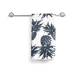 Dark Blue Pineapple Hand Towel Watercolor Summer Fruit Face Towel Soft Fingertip Graphic Hand Towels for Bathroom Kitchen Hotel Yoga & Gym 27.5 X 15.7'