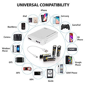 Success4Sport Portable AA Battery Travel Charger Works for GoPro Hero MAX Black and Emergency Re-Charger with LED Light! (Takes 4 AA Batteries,USB-C) [White]