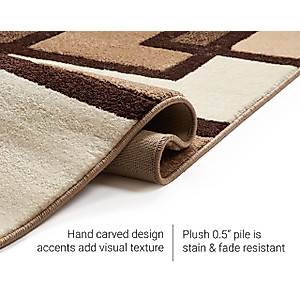 Well Woven Ruby Geometric 2x3 Mat Ivory & Beige Neutral Modern Contemporary Hand Carved Squares Design Perfect for Entryways & Small Spaces Plush Easy-Care Easy-to-Clean