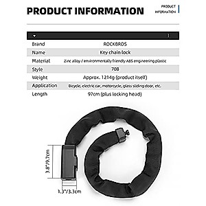 ROCKBROS Bike Chain Lock 3.18ft Heavy Duty Motorcycle Chain Locks 8mm Thick Anti-Theft Security Bicycle Lock with 2 Keys for Mountain Road Electric Bike, Motorcycles, Scooter, Door, Gates