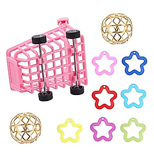 POPETPOP 10pcs Parrots Tabletop Interactive Toys Pack Bird Puzzle Training Toys Set Mini Pink Shopping Cart Toy with Hollow Balls Star Ring Pet Educational Toys for Cockatiel Cockatoo