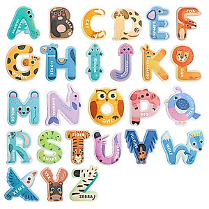 JOCHA ABC Letter Cute Animals Fridge Jumbo Large Alphabet Magnets Preschool Learning Spelling Stick Refrigerator Magnetic Uppercase Colorful Game Toys Set for Kids Toddlers 3 4 5 Years Old