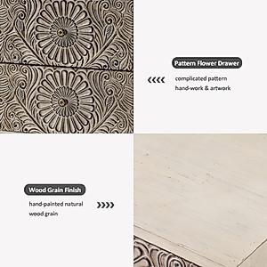 HOMPUS Nightstand, Rustic End Table with 2 Pattern Carved Drawers, Vintage Night Stand with 4 Wood Legs, Small Dresser for Bedroom, Living Room, Light Grey Grain