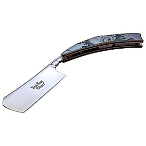 Dark Side Blades - Razor Style Folding Pocket Knife – Satin Finish Stainless Steel Razor Blade, Black Aluminum Handle w/Grey Flaming Skull, EDC, Razor, Shave, Shaving, Fantasy, Collectible, DS-082GY