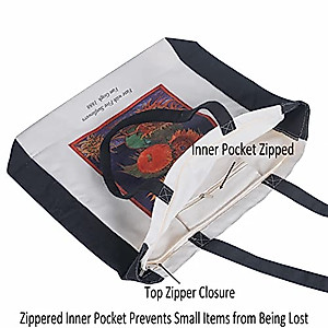 Sanmuci Canvas Tote Bag, Aesthetic Pattern Zipper Tote Bag, Reusable Oversized Plus Inside Pocket Grocery Bag, Supermarket, Beach, Van Gogh - Vase with Five Sunflowers