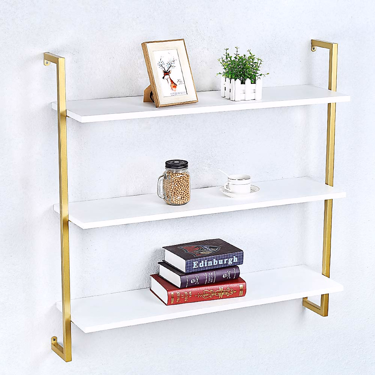 OLDRAINBOW Industrial Metal and Wood Wall Shelf,Floating Wood Shelves Wall Mounted,36in Iron Real Wood Book Shelves,Wall Shelves 3 Tier Bookshelf Shelving