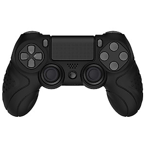 PlayVital Anti-Slip Controller Silicone Case Cover for PS4, Rubber Protector with Joystick Caps for PS4 Slim/Pro Controller - Black