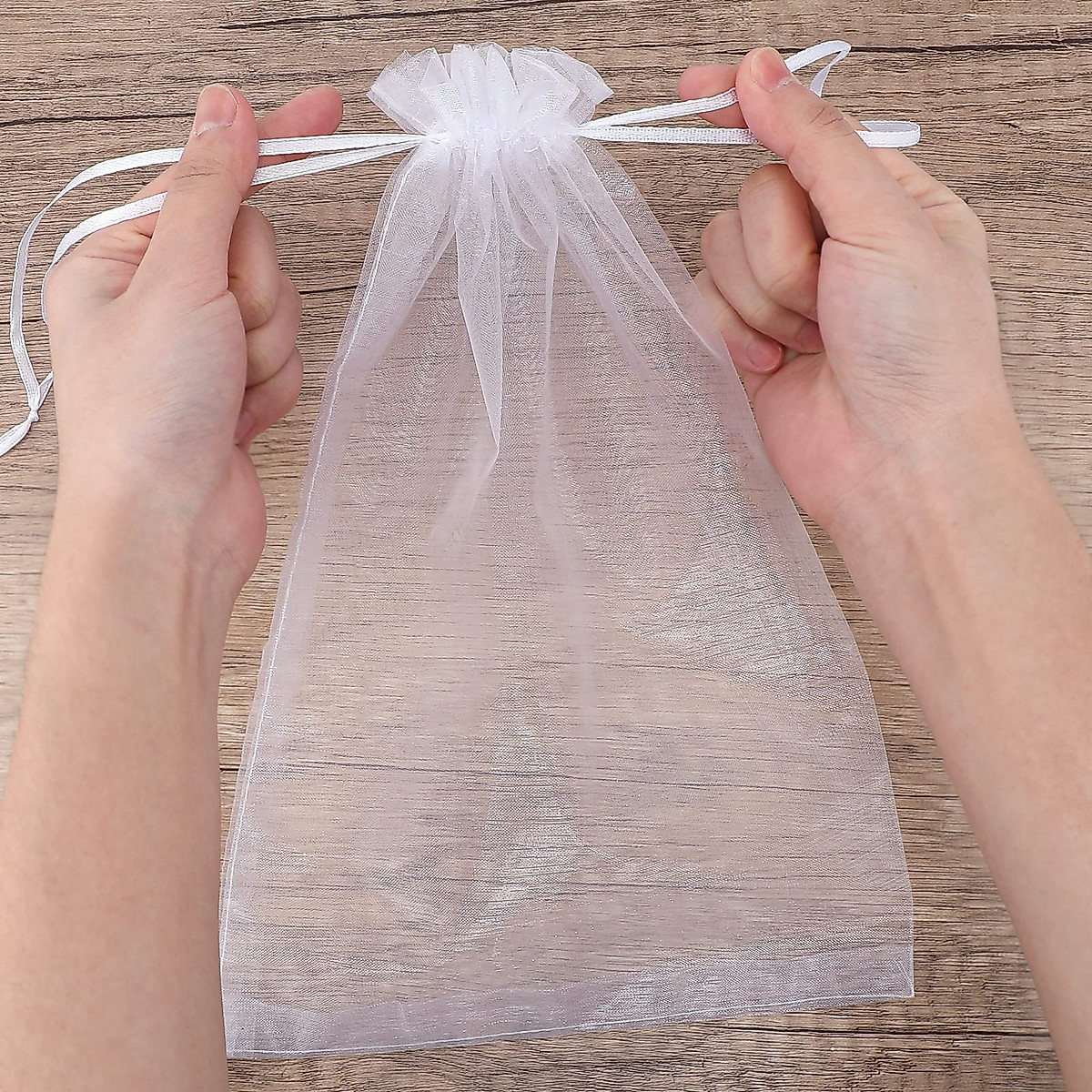 Anwyll White Organza Bags,8x12 Inch Sheer Bags Drawstring,50 Pcs Jewelry Gift Bags, Mesh Bags Drawstring Gift Bags,Jewelry Pouches for Party,Wedding Favors,Baby Shower,Gift Wrapping Candy Supply