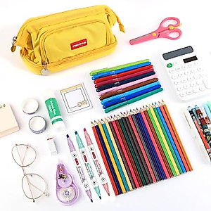 Frantuma Color Pen Pencil Case with 3 Compartments, Large Capacity Multi-Slot Makeup Pouch Bag Aesthetic Pencil Holders Stationery Organizer for Office College School Teen Girl Boy Men Women