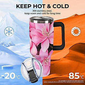 YTLKGFP 40 Oz Large Capacity Car Cup Beautiful Flowers Tumbler with Handle (Black) Straw Lid Insulated Stainless Steel Water Bottle Travel Mug Leak-proof Car Cup Keeps Cold Or Hot