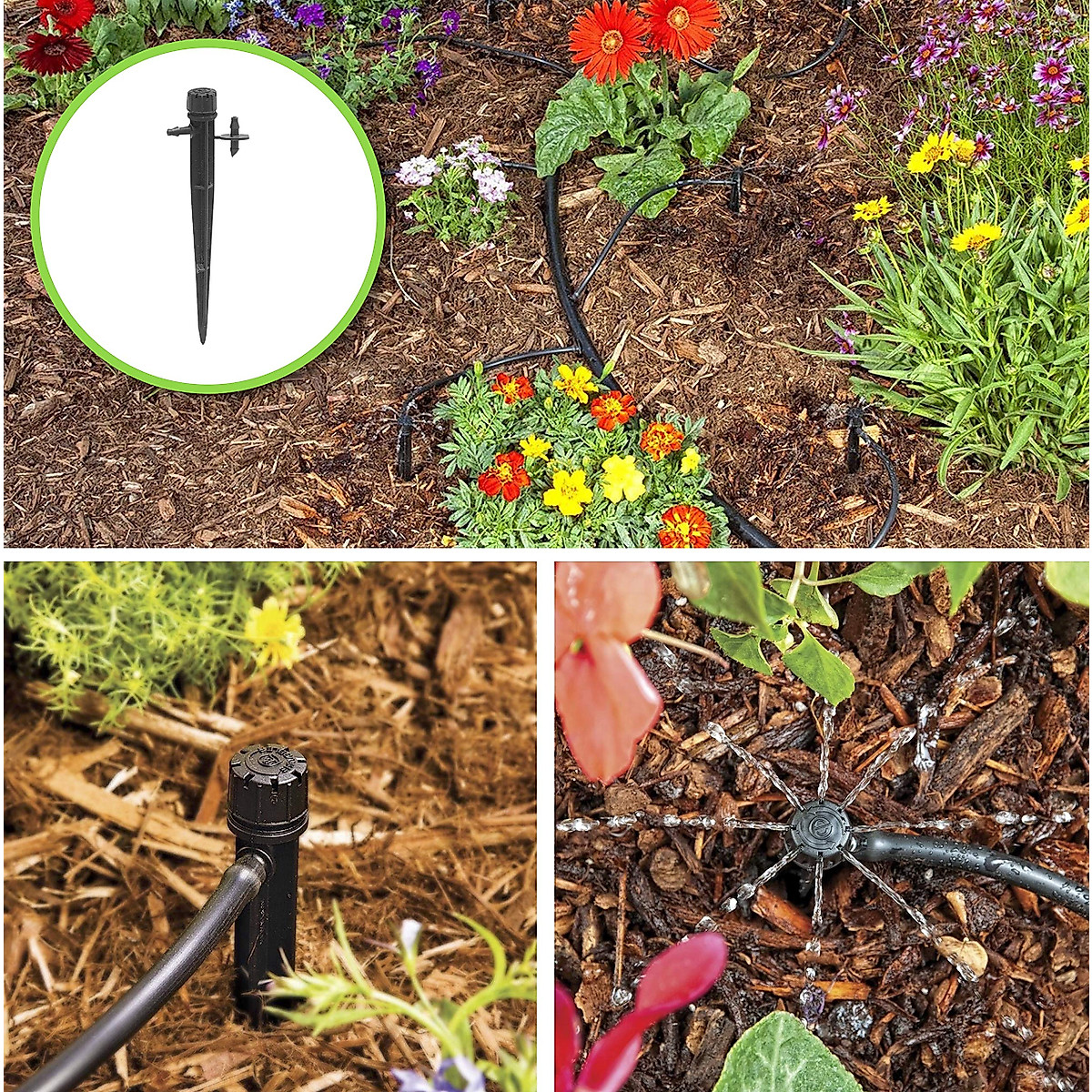 USA Made (6-Plant) - DIY Grow Kit - Great Hydroponics Drip Irrigation Kit - Includes 50ft 1/4 Inch Drip Tubing, 360 Adjustable Emitter Stakes, 6-Outlet Adjustable Manifold 0-20GPH 1/2” FPT (6-Plant)